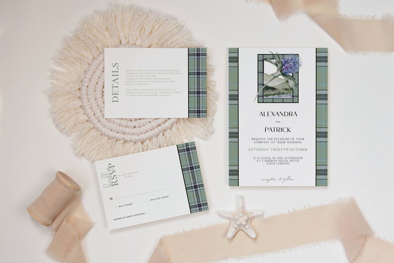Scottish Wedding Invitation Set Template, Tartan Wedding Invitation ...