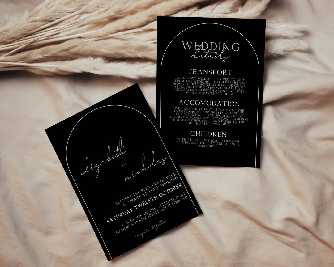 Modern Black Wedding Invitation Template Set, Wedding Invitation Set ...