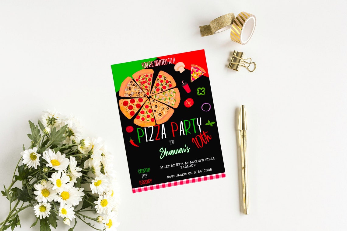 Editable Pizza Party Invitation Template. Pizza Birthday Invitation for ...