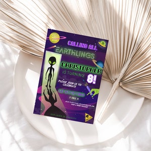 Editable Alien Birthday Invitation. Space Invasion Invitation for Party ...