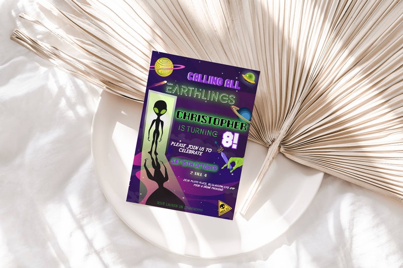 Editable Alien Birthday Invitation. Space Invasion Invitation for Party ...