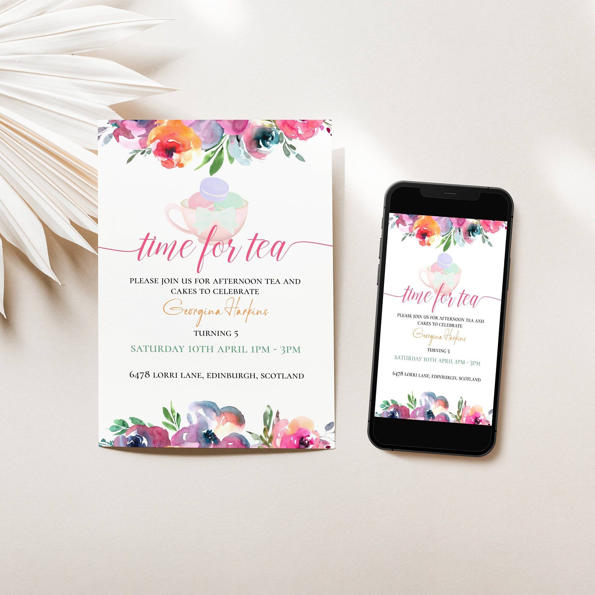 Editable High Tea Party Invitation Template Afternoon Tea Invitation ...