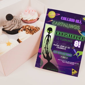 Editable Alien Birthday Invitation. Space Invasion Invitation for Party ...