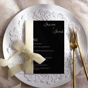 Modern Black Wedding Menu Card Template, Editable Wedding Menu ...