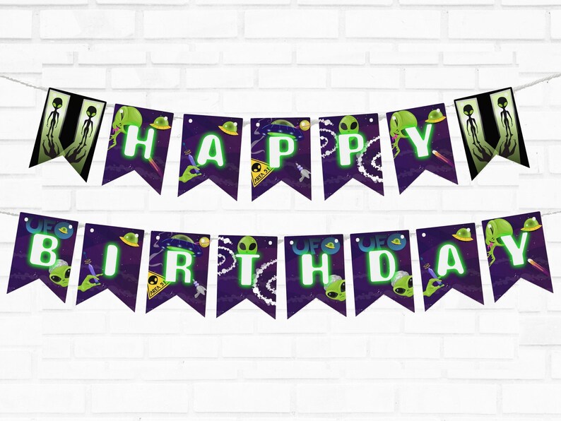 Editable Birthday Banner Alien Custom Banner Space Alien Banner for ...