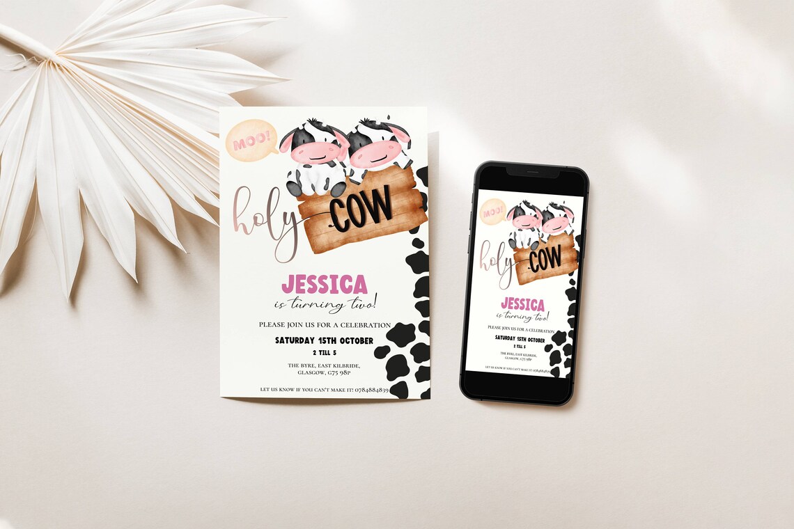 Editable Cow Birthday Party Invitation, Cow Print Party Invite ...