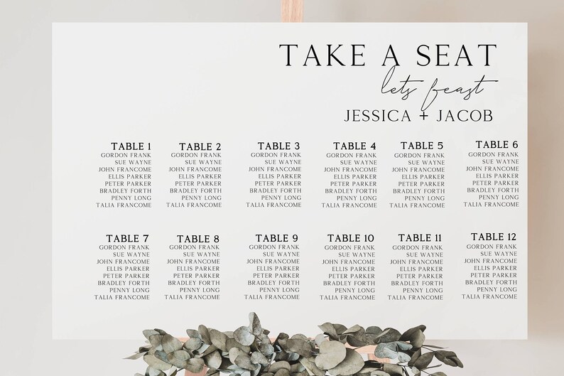 Editable Modern Wedding Seating Chart Minimalist Seating | Etsy