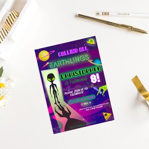 Editable Alien Birthday Invitation. Space Invasion Invitation for Party ...