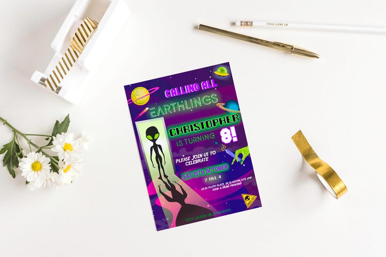 Editable Alien Birthday Invitation. Space Invasion Invitation for Party ...