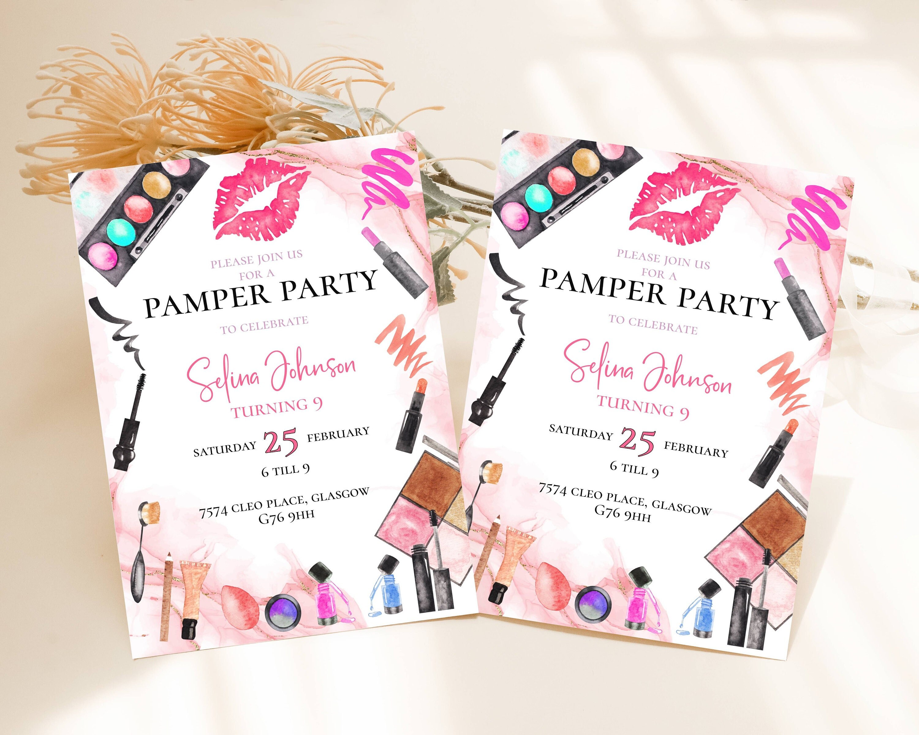 Girls Pamper Party Invitation Template. Make up Birthday Invitation for ...