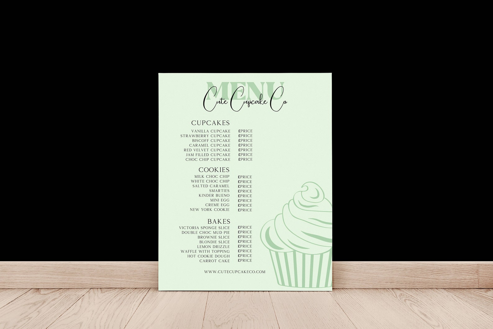 Cupcake Price List Template, Cupcake Bakery Price List, Editable Price ...