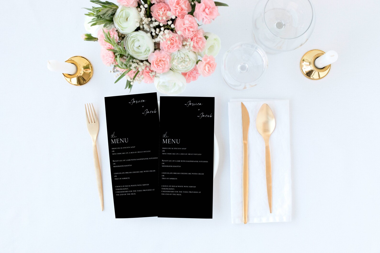 Modern Black Wedding Menu Card Template, Editable Wedding Menu ...