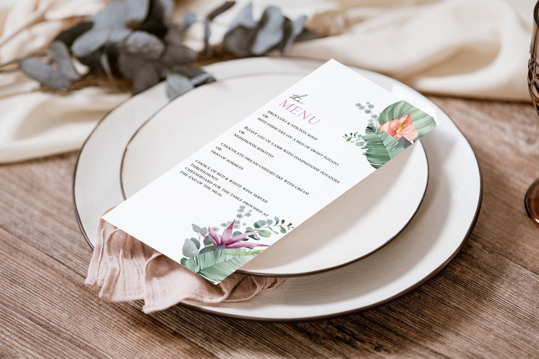 Tropical Beach Wedding Menu, Boho Wedding Menu Digital Download ...