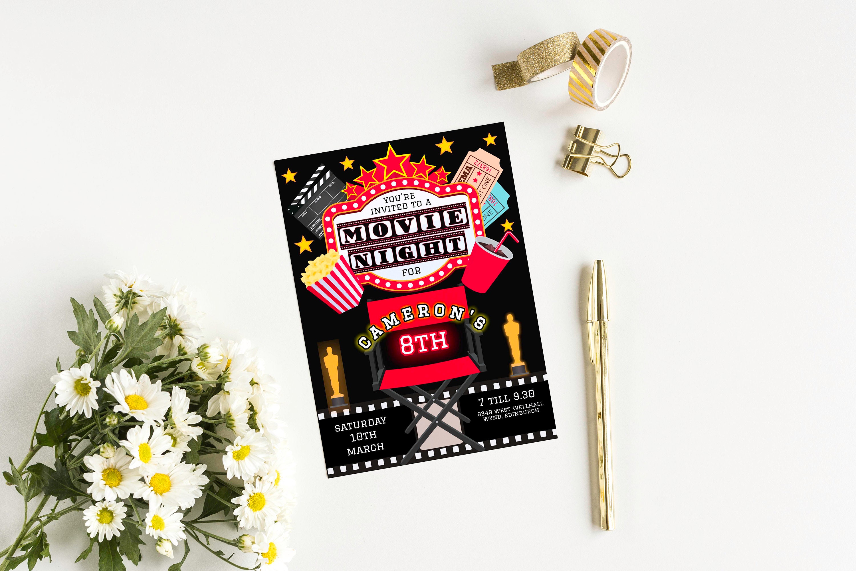 Movie Night Invitation Template for Party. Movie Sleepover Invitation ...