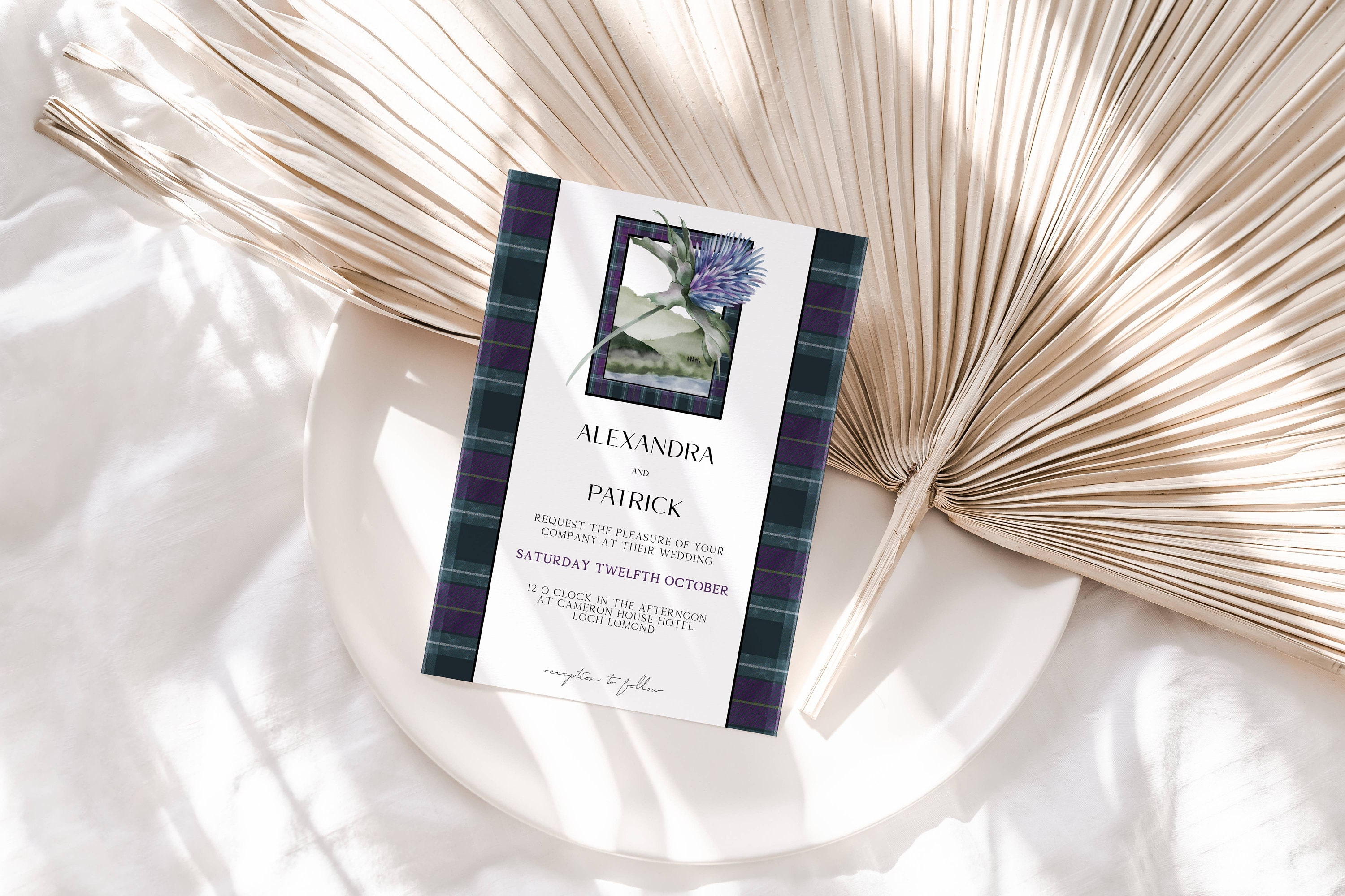 Scottish Wedding Invitation Set Template Purple Tartan Wedding ...