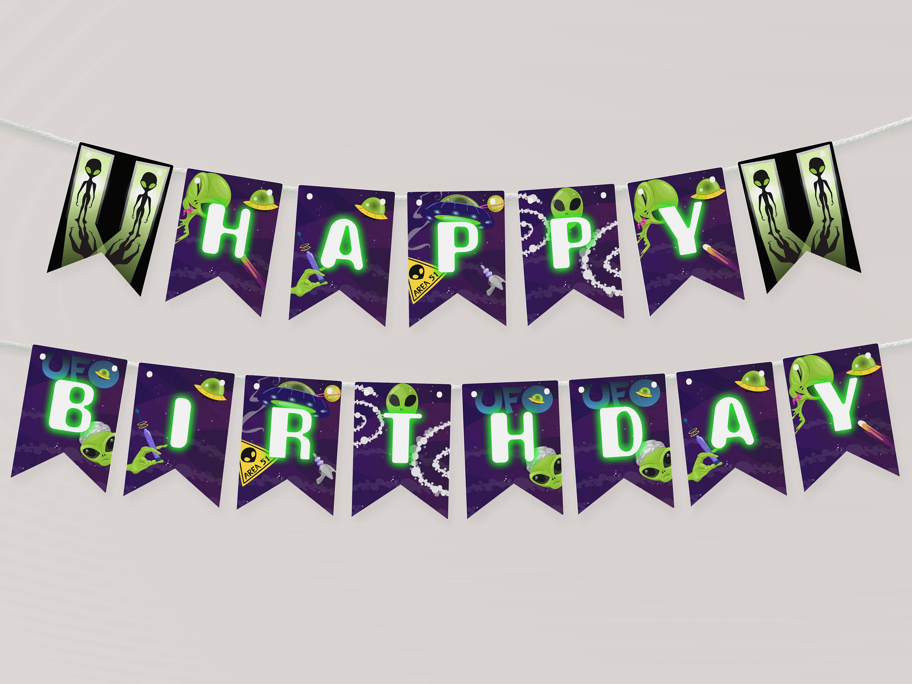 Editable Birthday Banner Alien Custom Banner Space Alien Banner for ...