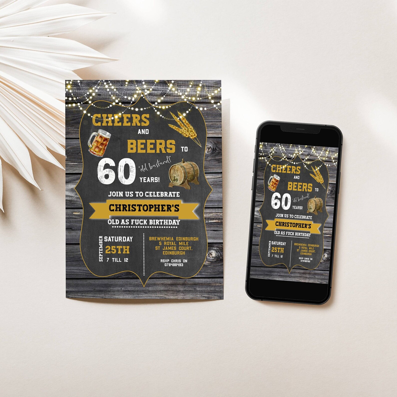 Editable 50th Birthday Invitation for Men. Vintage Beer Template ...