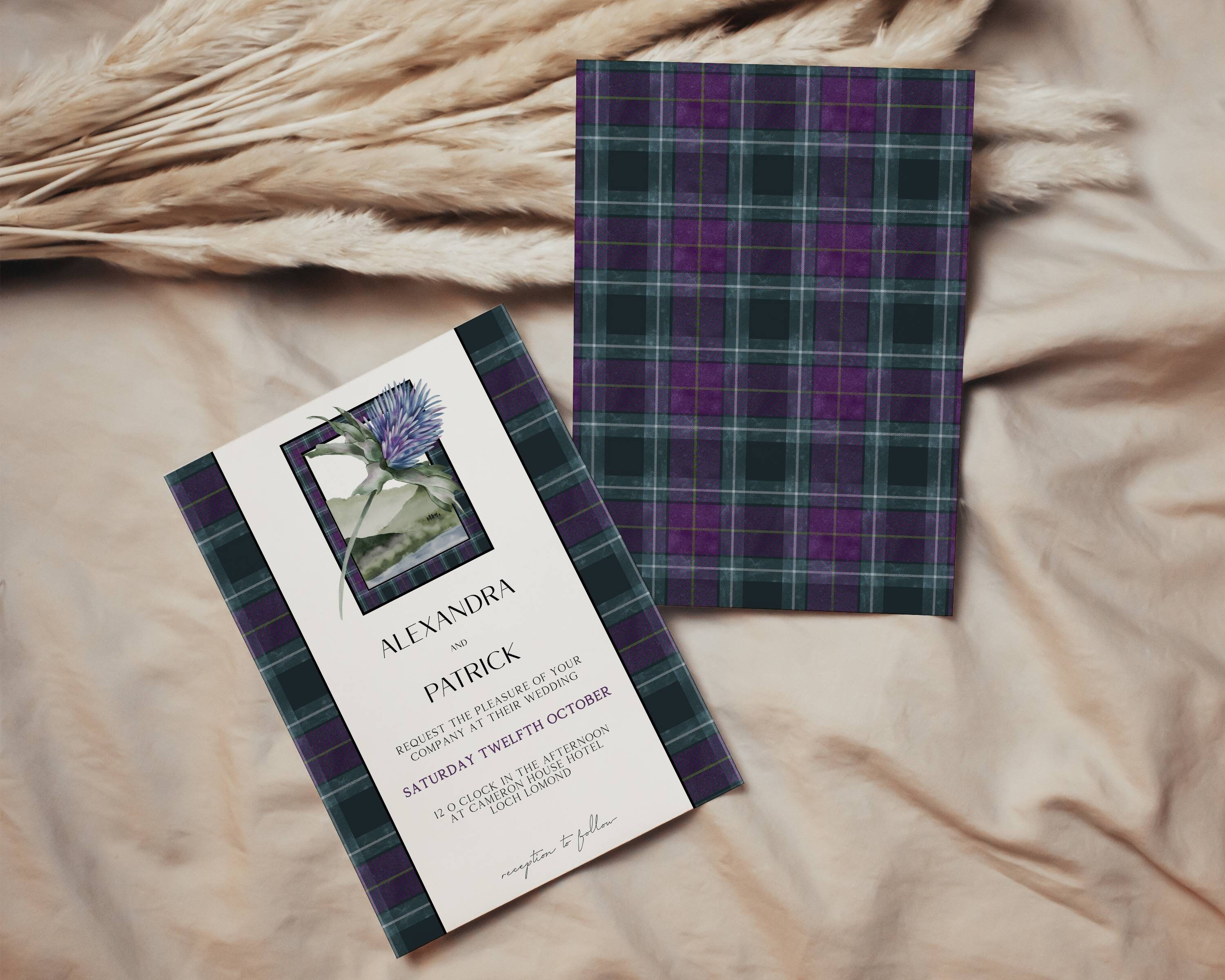 Scottish Wedding Invitation Set Template Purple Tartan Wedding ...