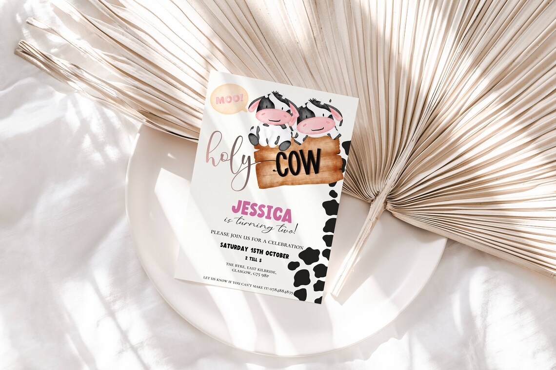 Editable Cow Birthday Party Invitation, Cow Print Party Invite ...