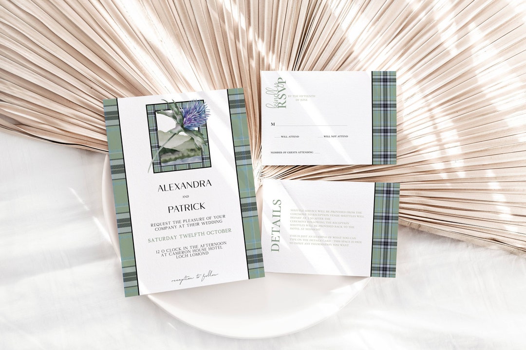Scottish Wedding Invitation Set Template, Tartan Wedding Invitation ...