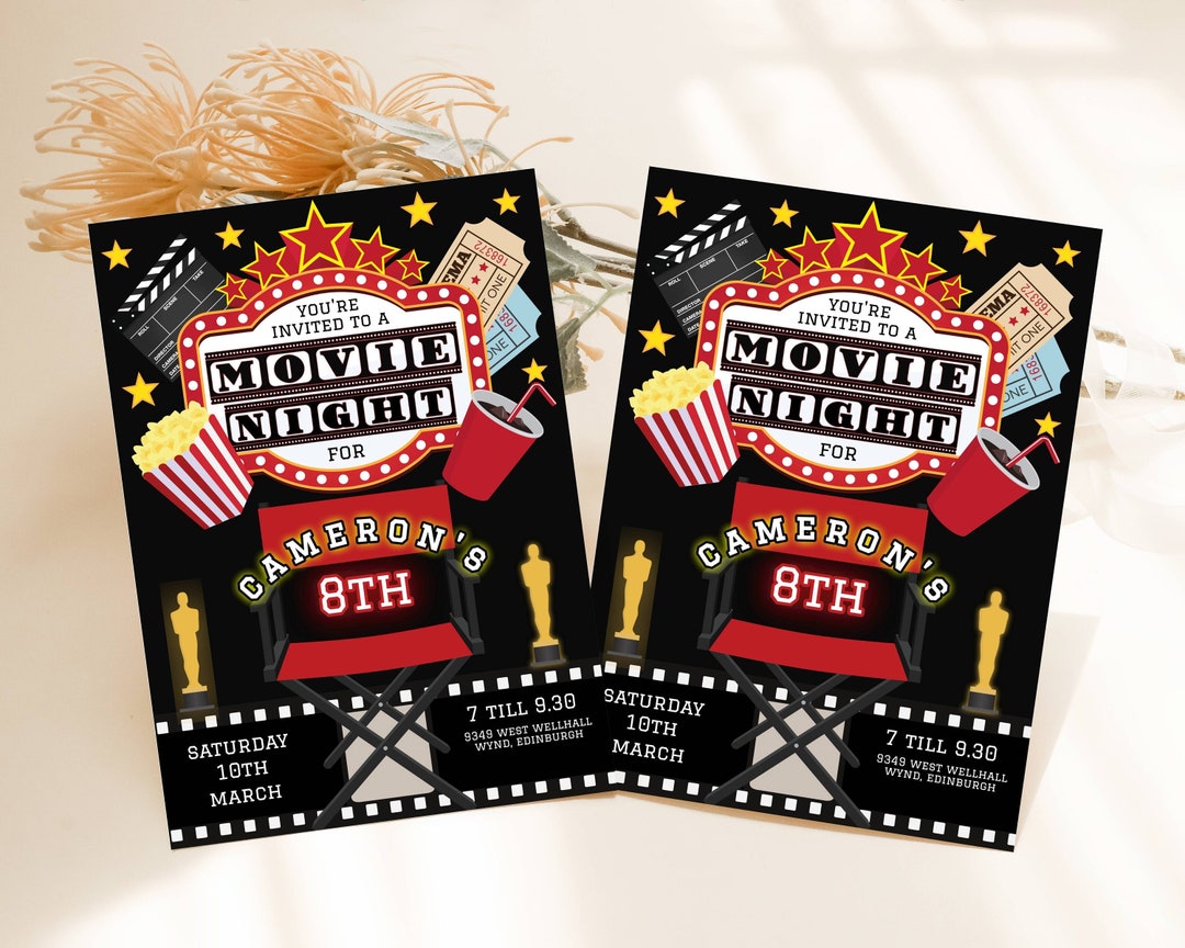 Movie Night Invitation Template for Party. Movie Sleepover Invitation ...