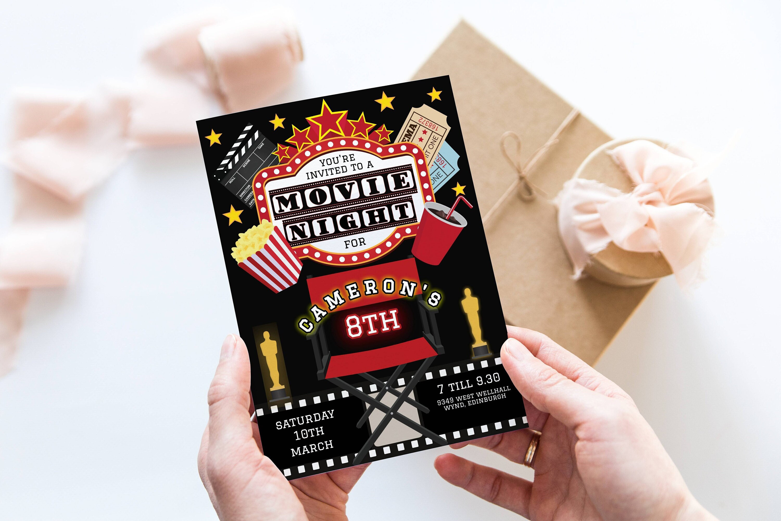 Movie Night Invitation Template for Party. Movie Sleepover Invitation ...
