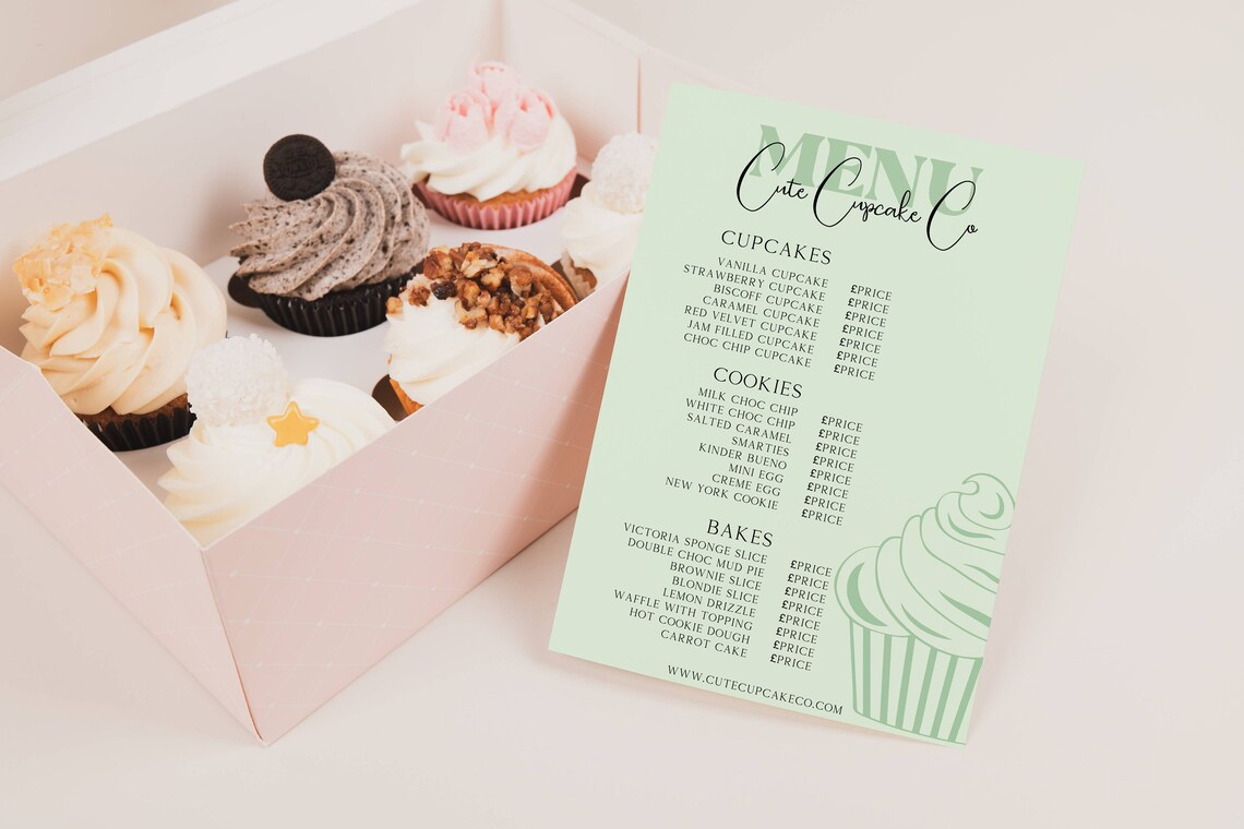 Cupcake Price List Template, Cupcake Bakery Price List, Editable Price ...