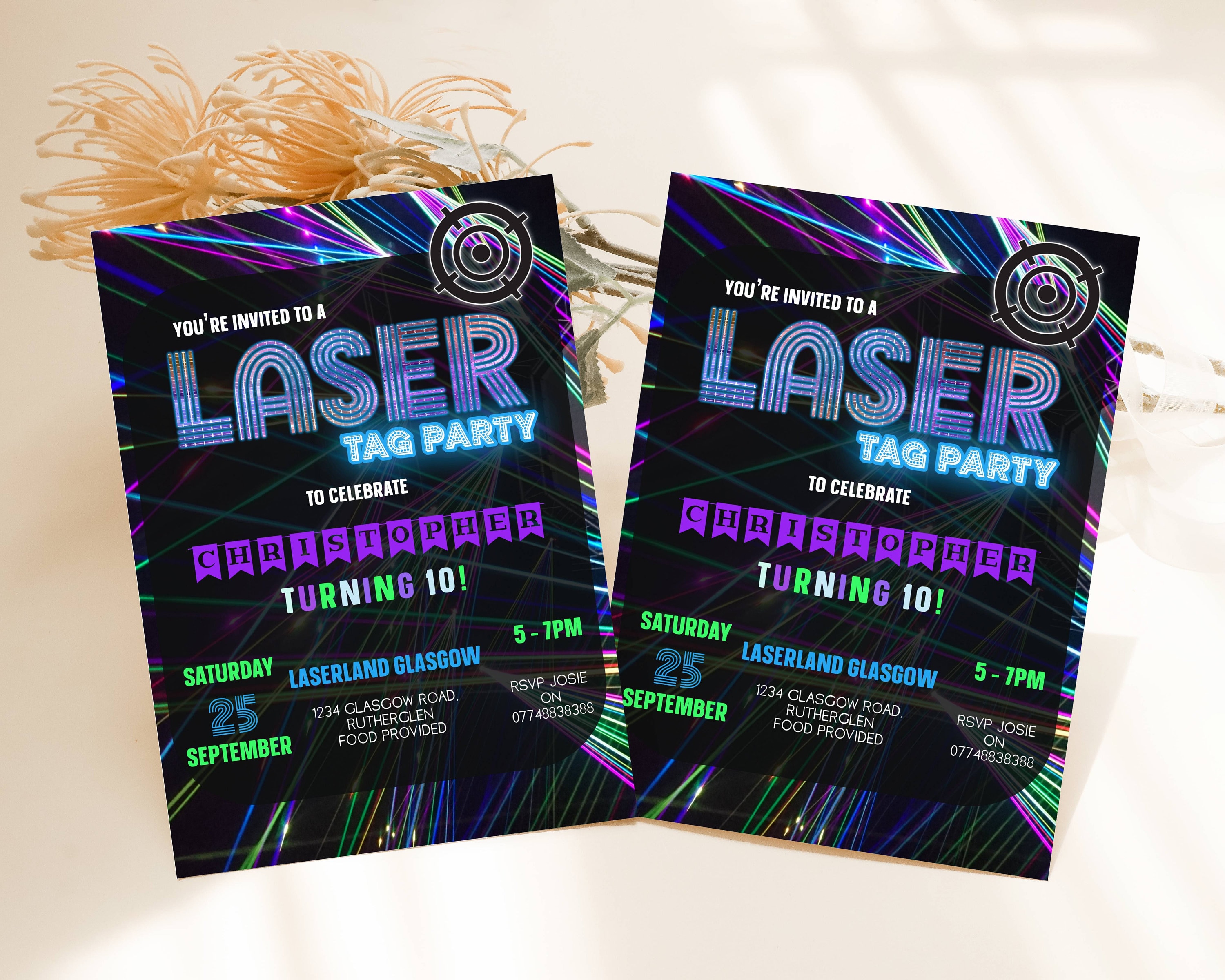 Laser Tag Birthday Invitation. Neon Glow Invitation for Party. Laser ...