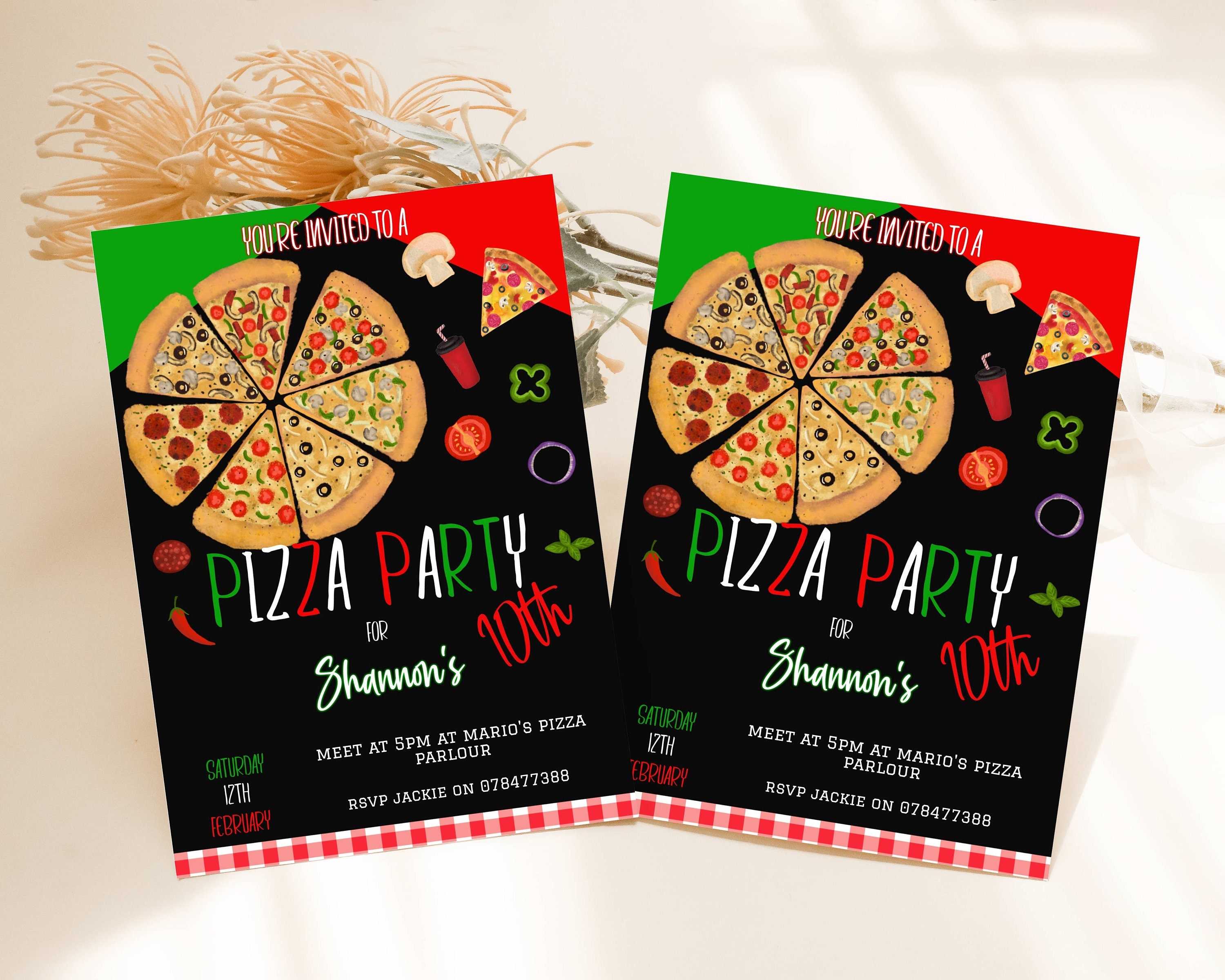 Editable Pizza Party Invitation Template. Pizza Birthday Invitation for ...