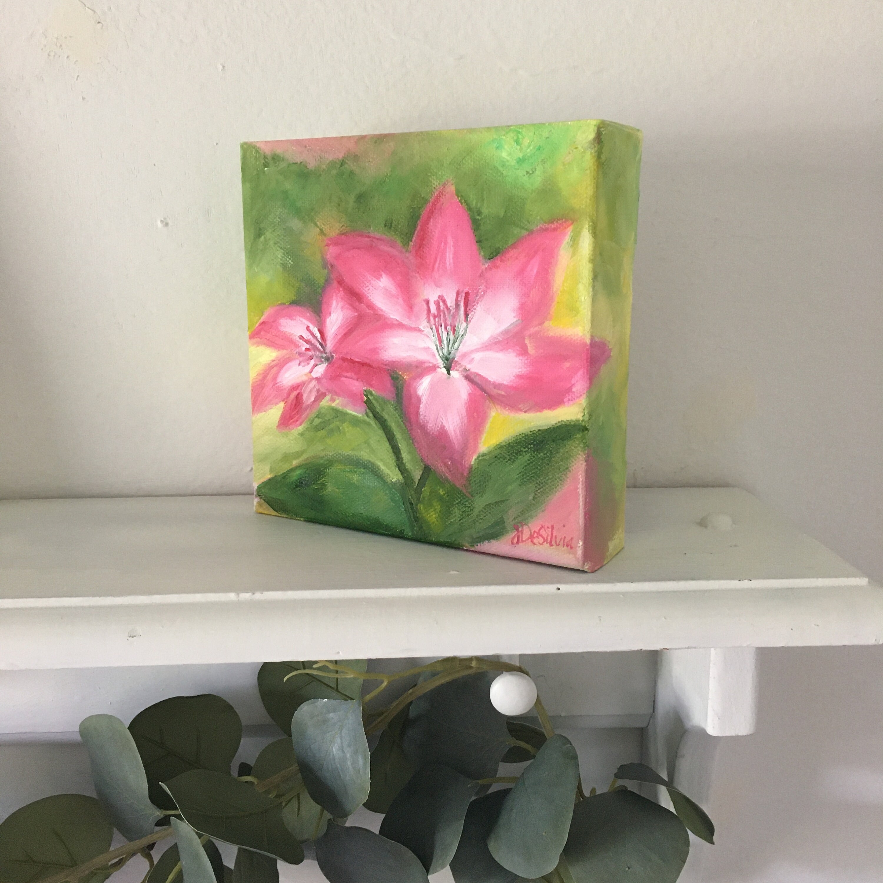 6x6 Original Oil Painting on Canvas. together Features Two Pink ...
