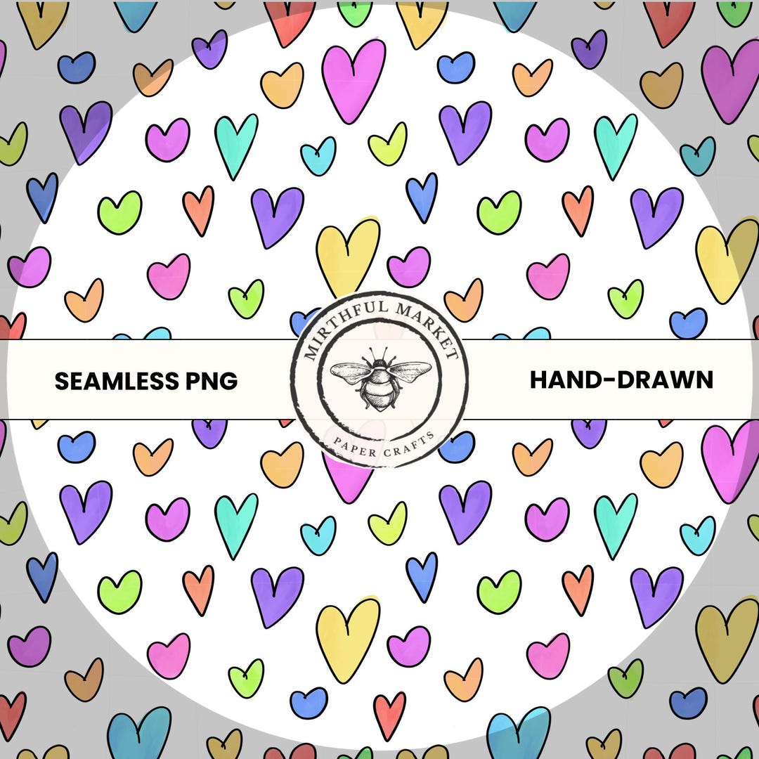Messy Hearts Seamless Pattern, Colorful Heart Hand Drawn Repeating Tile ...