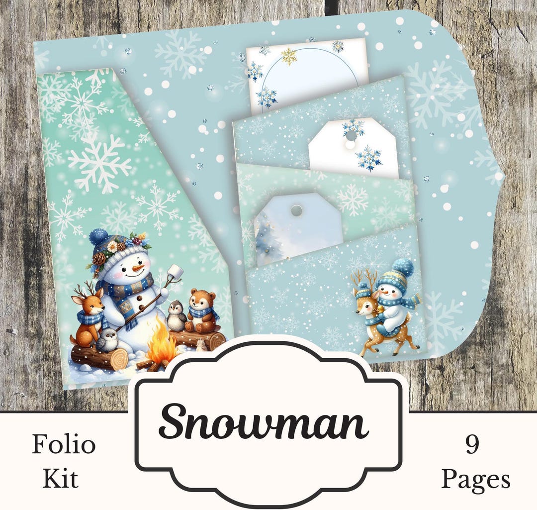 Snowman Folio Kit, Printable Winter Snowman Trifold, Digital Blue and ...