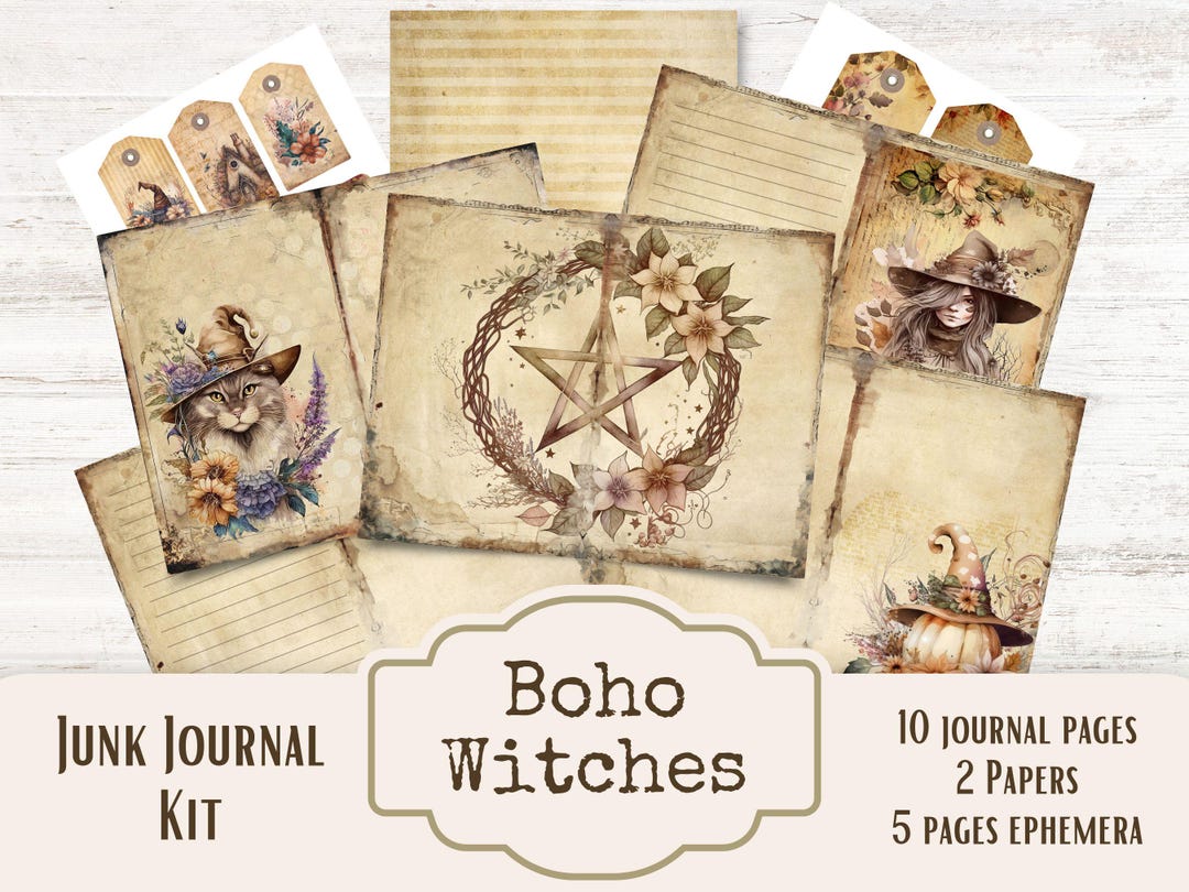 Boho Witch Junk Journal Printable, Vintage Boho Halloween Journal ...