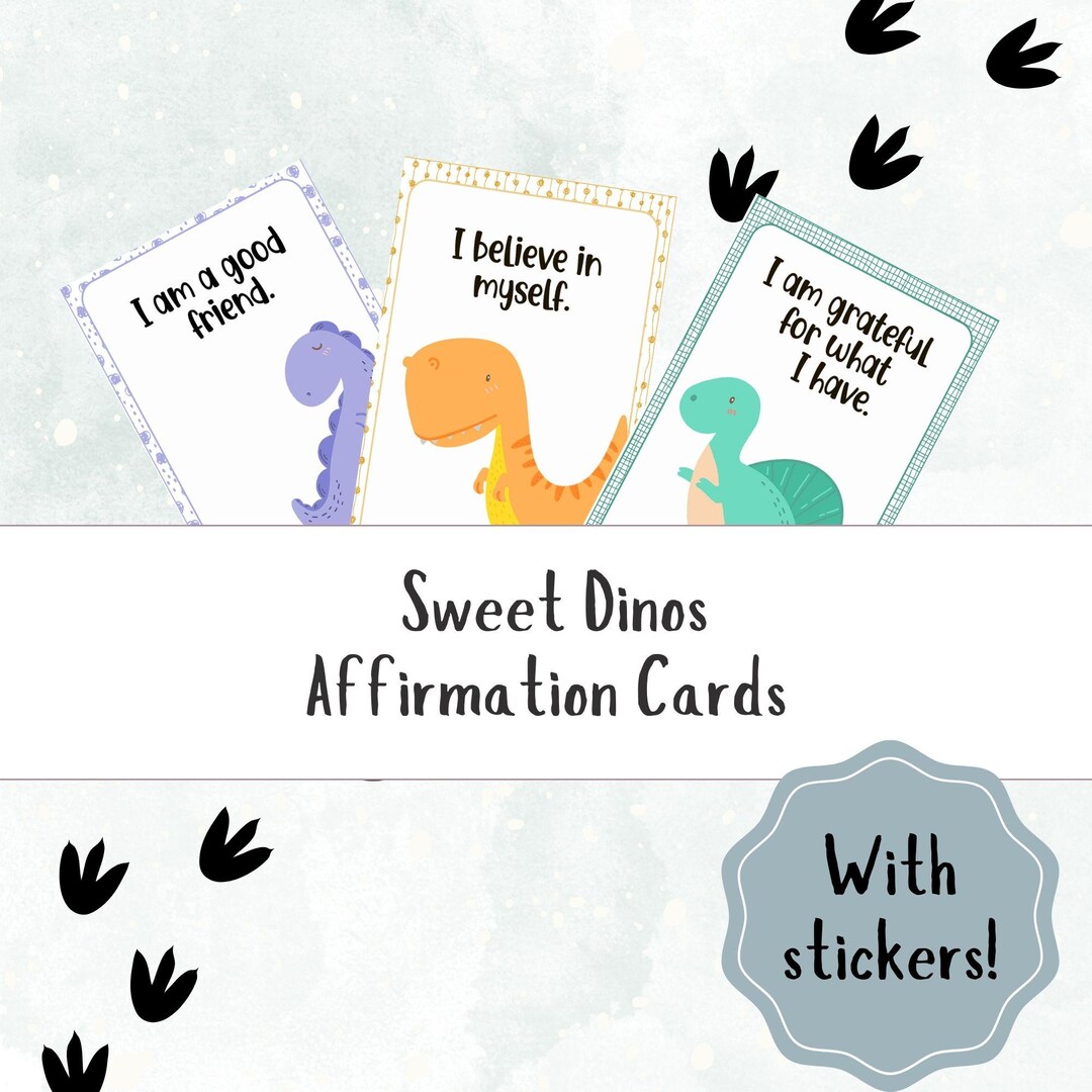 Kid's Dinosaur Affirmation Cards, Dino Digital Lunch Box Note Set ...