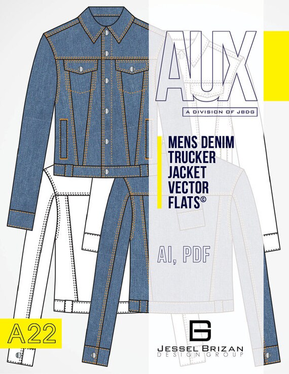 Mens Denim Trucker Jacket Vector Flats © | Etsy