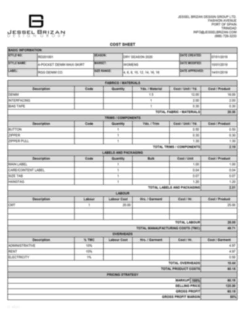 Basic Cost Sheet Template for Excel © - Etsy