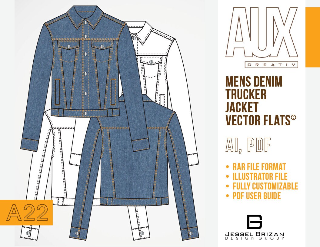 Mens Denim Trucker Jacket Vector Flats © - Etsy