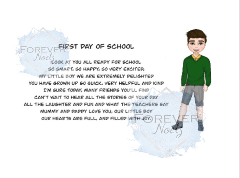 First Day of School Poem, Poem for Cards, Boy School Start, Digital ...