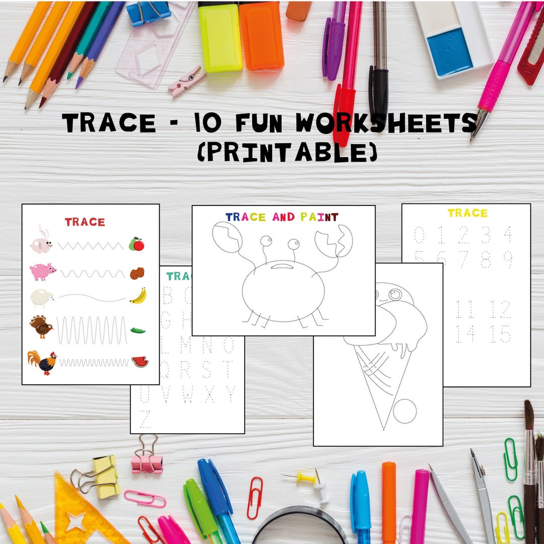 TRACE Printable Worksheet Set , Kindergarden Worksheets, Coloring ...