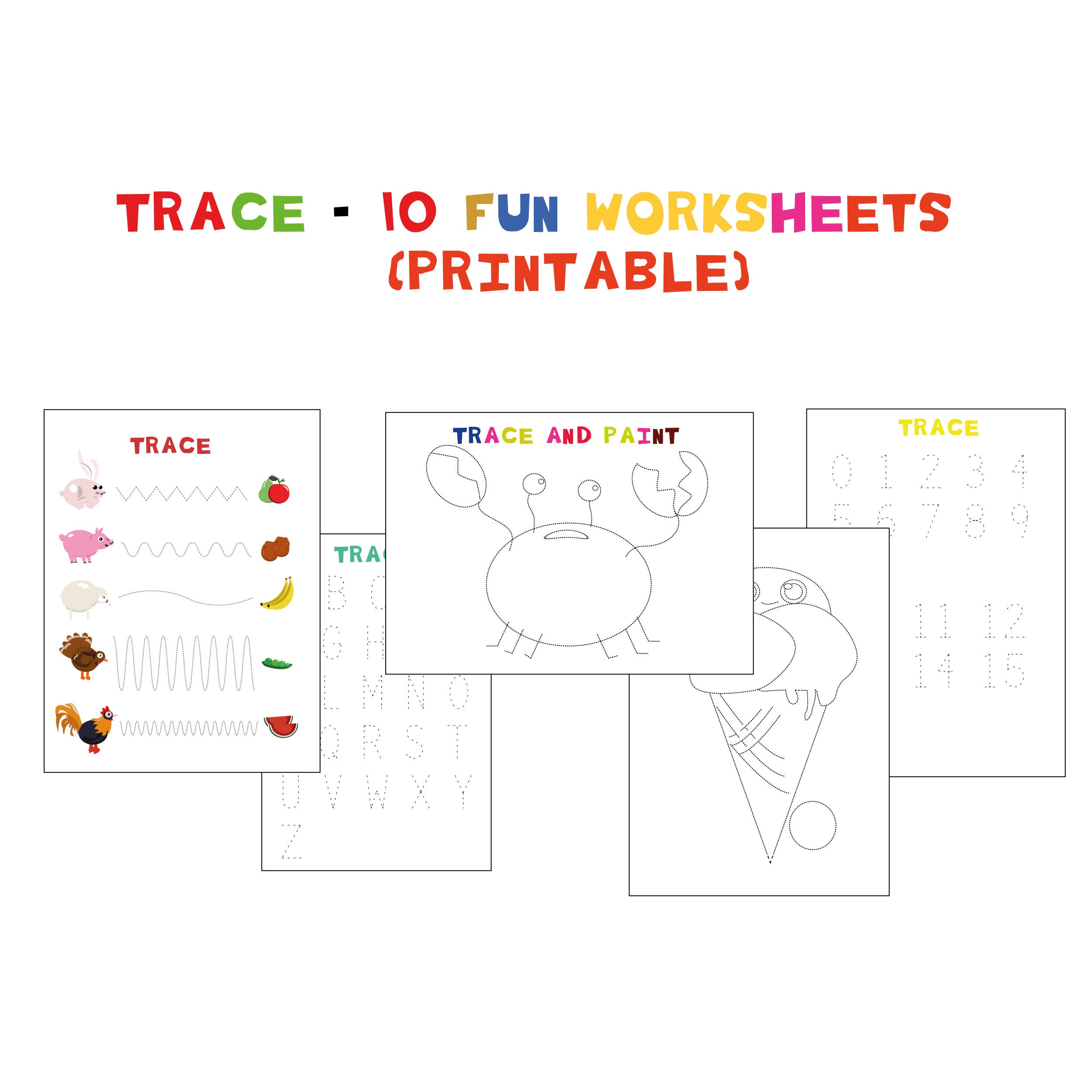 TRACE Printable Worksheet Set , Kindergarden Worksheets, Coloring ...