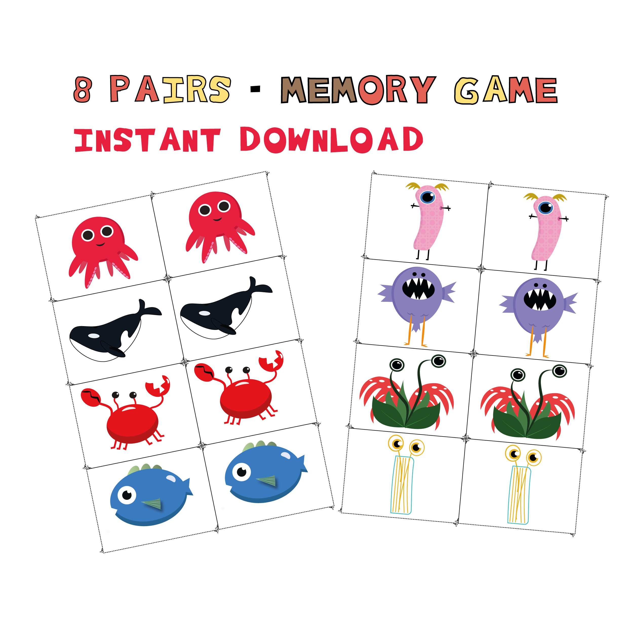 Memory Game for Kids, Printable Memory Game, Home School, Preschool ...