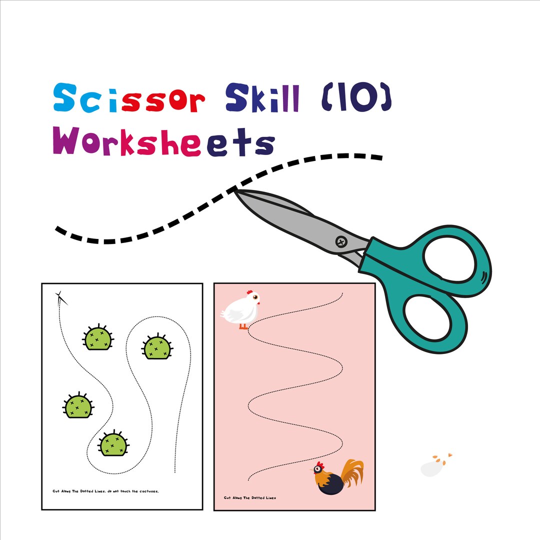 SCISSOR SKILL WORKSHEETS, for Young Kids, Home School, Kids Skills ...