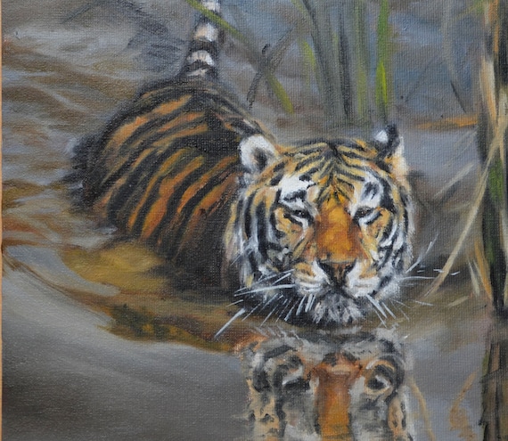 Tiger in Water Original Oil Painting Tiger Painting | Etsy