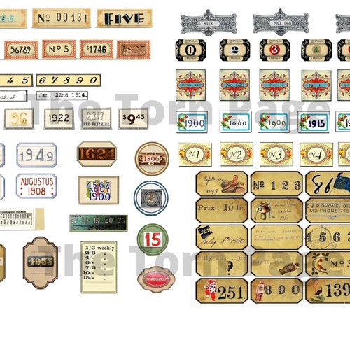 Vintage Number Labels Vintage Paper Ephemera Digital - Etsy