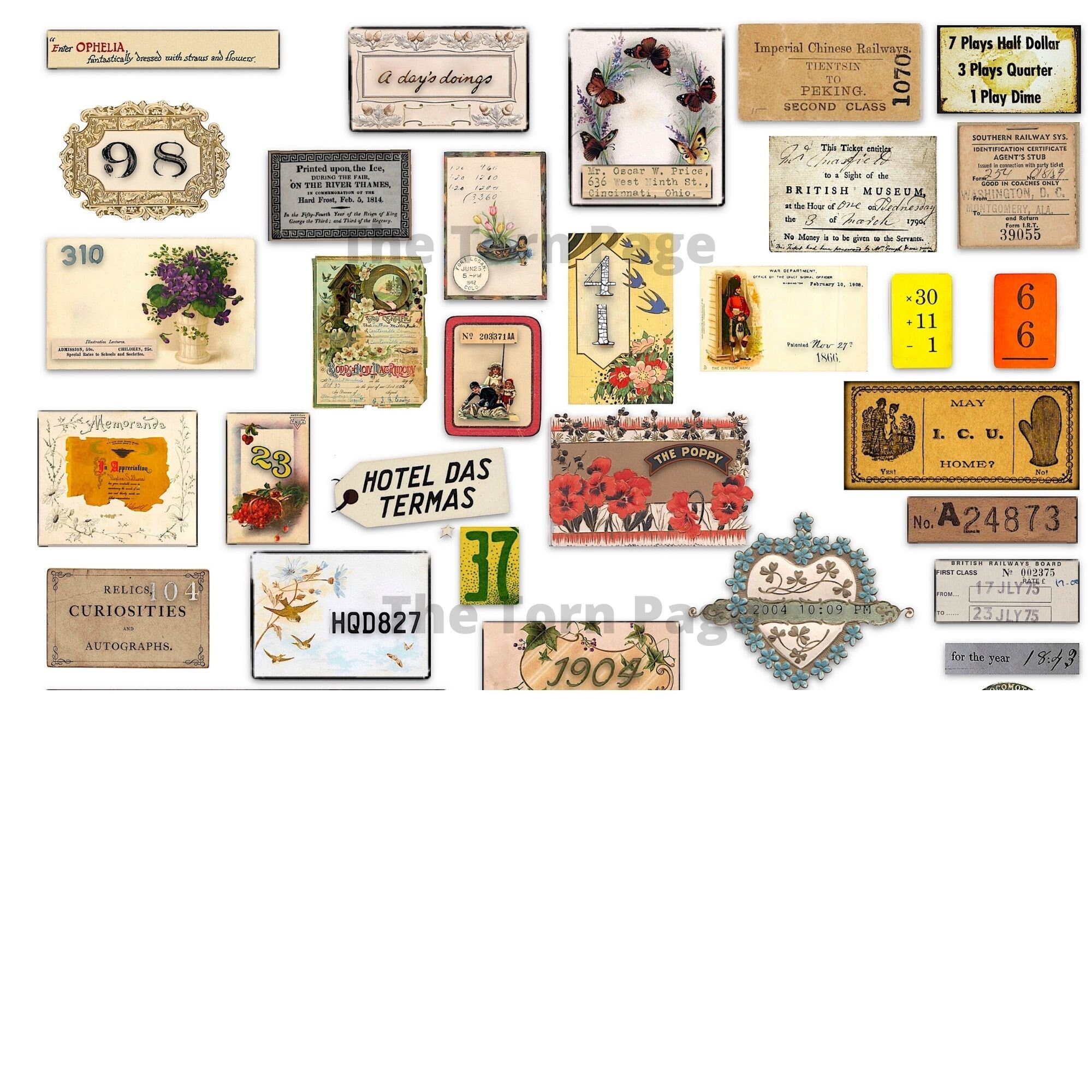 Beautiful Vintage Labels Random Labels With Numbers Words | Etsy