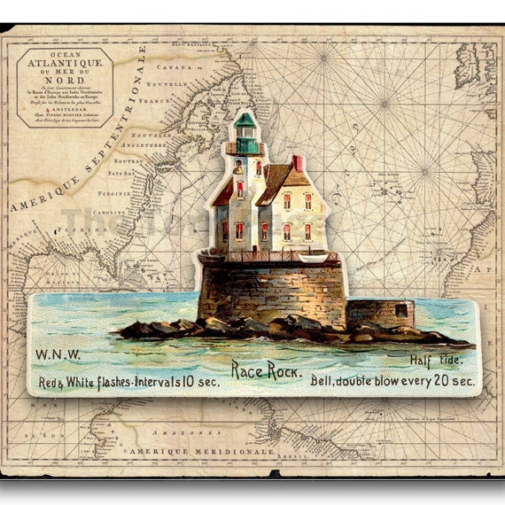 Vintage North American Lighthouses Collage Papers Digital | Etsy
