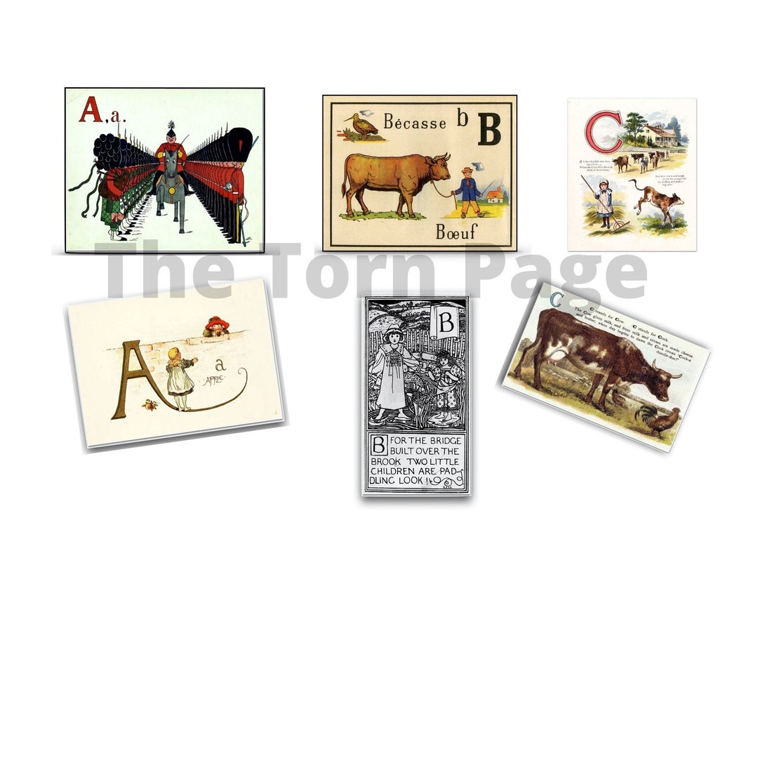 Vintage Alphabet Flashcards, Digital Mixed up Alphabets, Alphabet ...