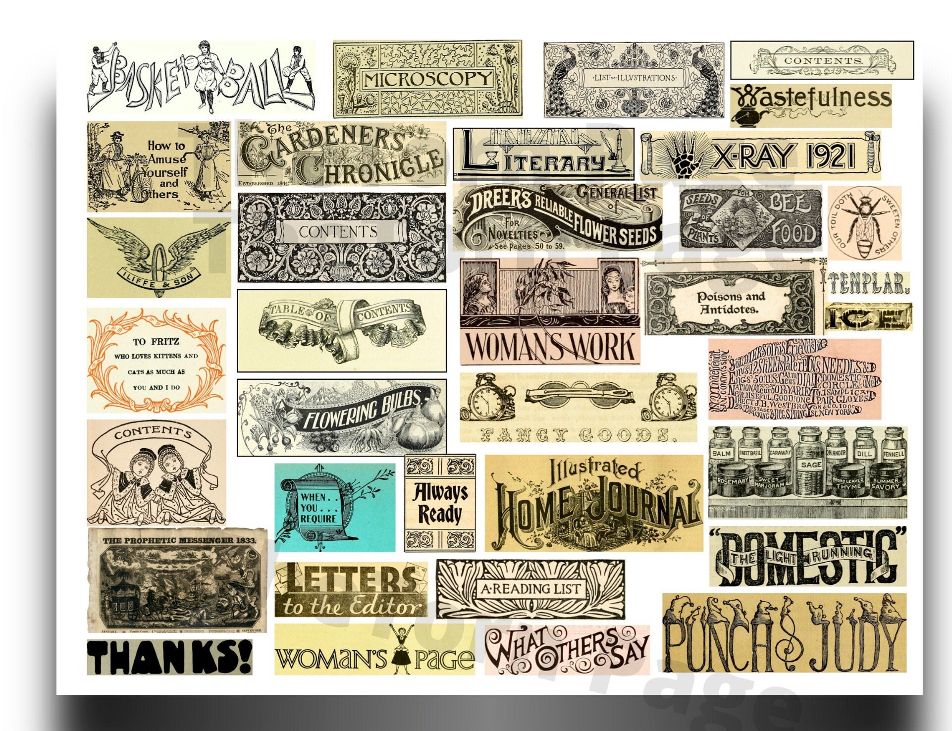 Vintage Script Labels Pack 1 Eclectic Mix of Digital - Etsy