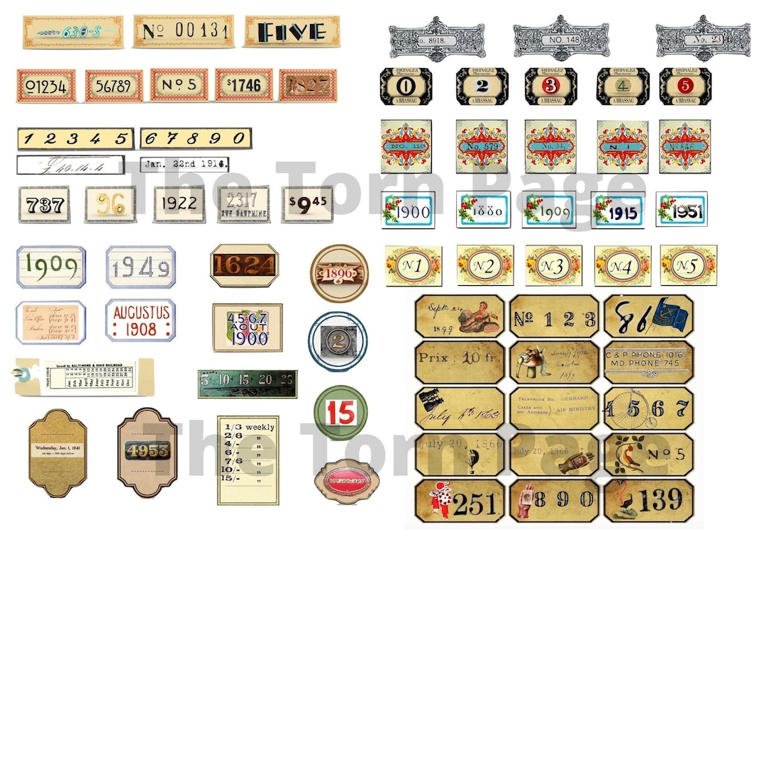 Vintage Number Labels, Fussy Cutting Heaven, Digital Ephemera ...
