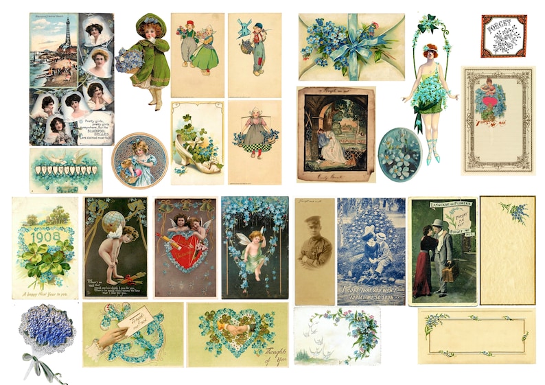 Forget Me Not Junk Journal Kit: Vintage Ephemera, Collage Sheets ...